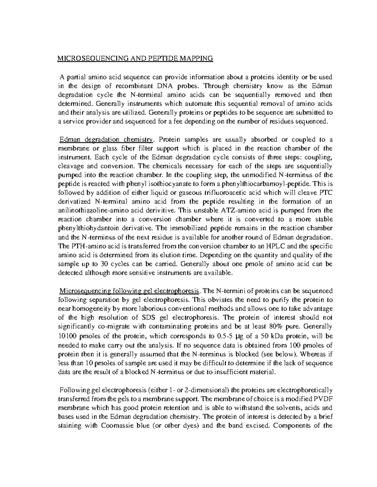Microsequencing AND Peptide Mapping - MICROSEQUENCING AND PEPTIDE ...