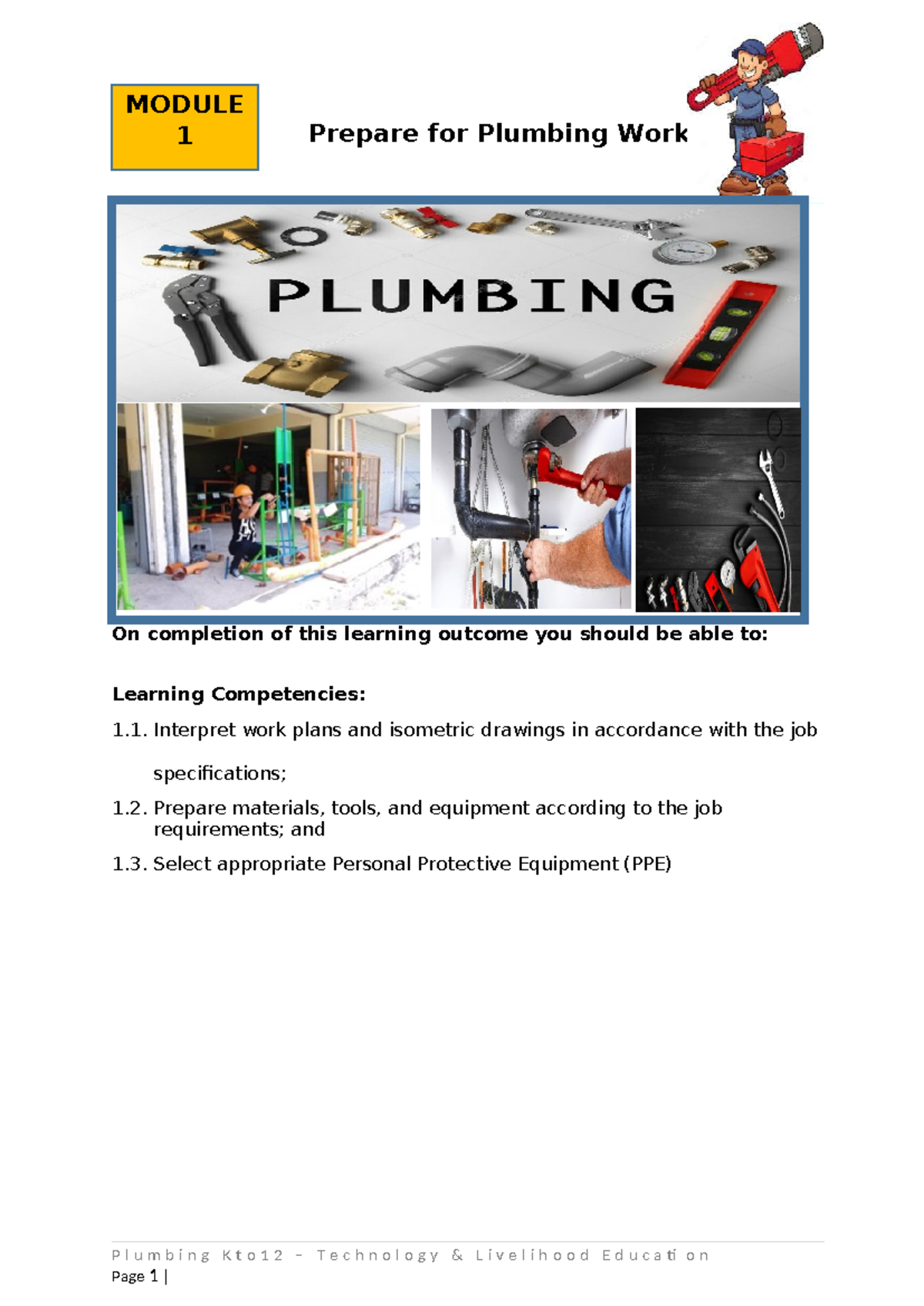 Module 1 Prepare for plumbing Layout - Prepare for Plumbing Works On ...