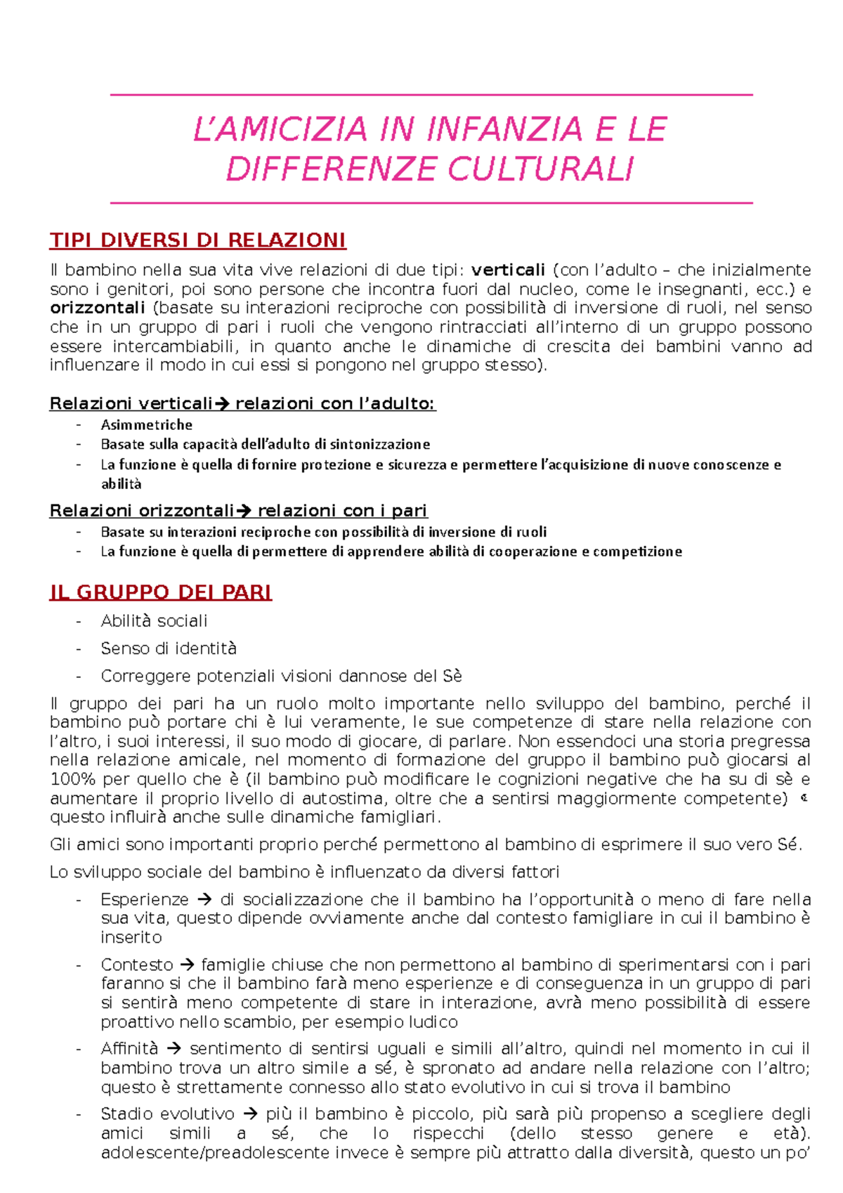 Amicizia - L’AMICIZIA IN INFANZIA E LE DIFFERENZE CULTURALI TIPI ...