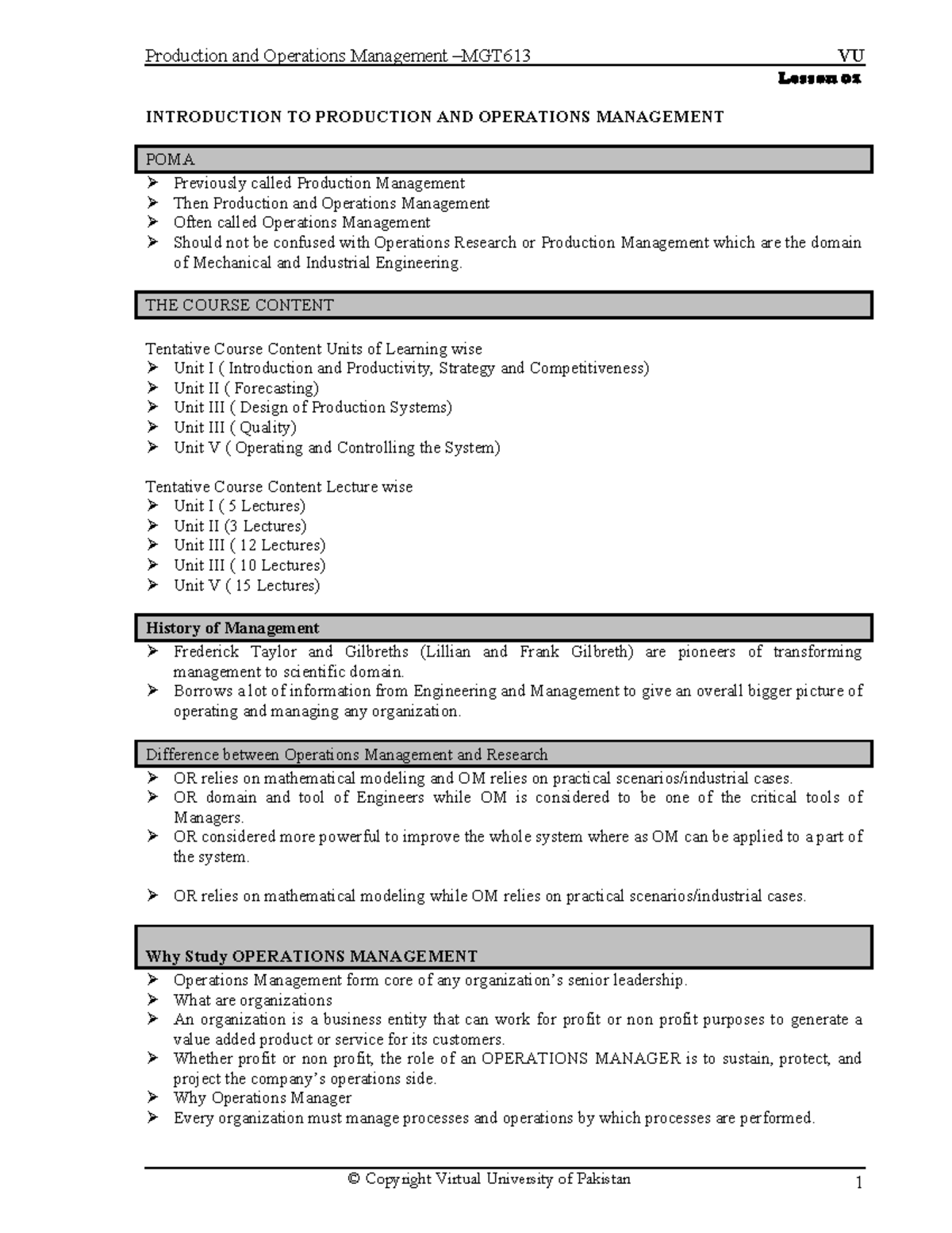 -Production-and-Operations-Management MGT613 - Lesson 01 INTRODUCTION ...