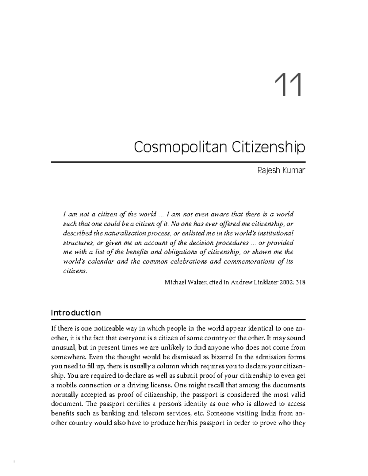 Cosmopolitan citizenship - Cosmopolitan Citizenship Rajesh Kumar 11 I ...