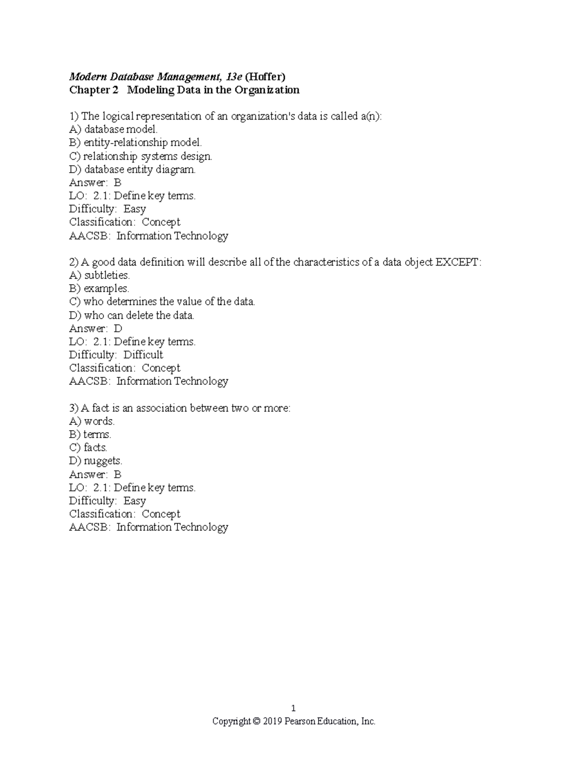 Chapter 2 - answer key - Modern Database Management, 13e (Hoffer ...
