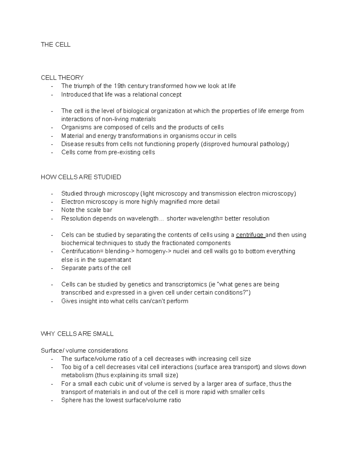 CELL BIO LECTURE (basic form and function) - THE CELL CELL THEORY The ...