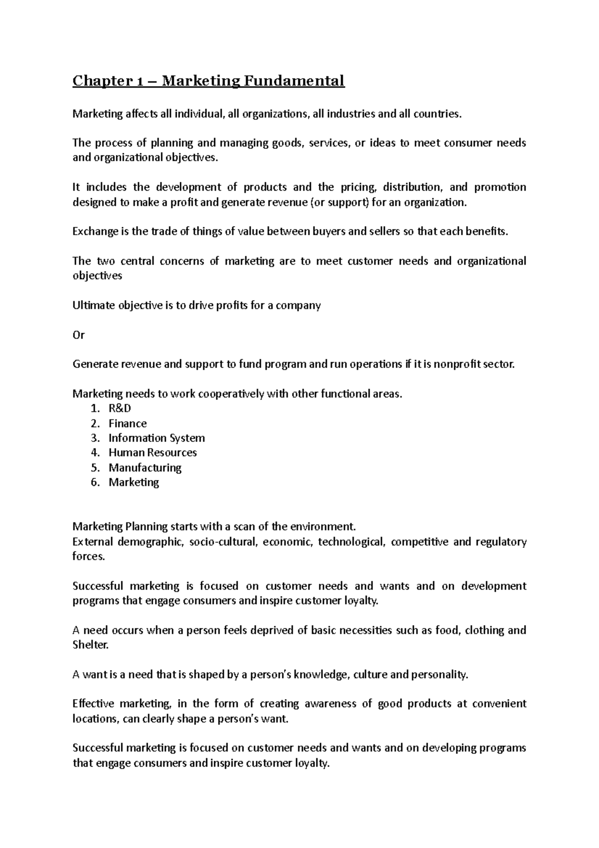 Chapter 1 - Marketing Fundamental - Notes - MKTG 1102 - BCIT - Studocu