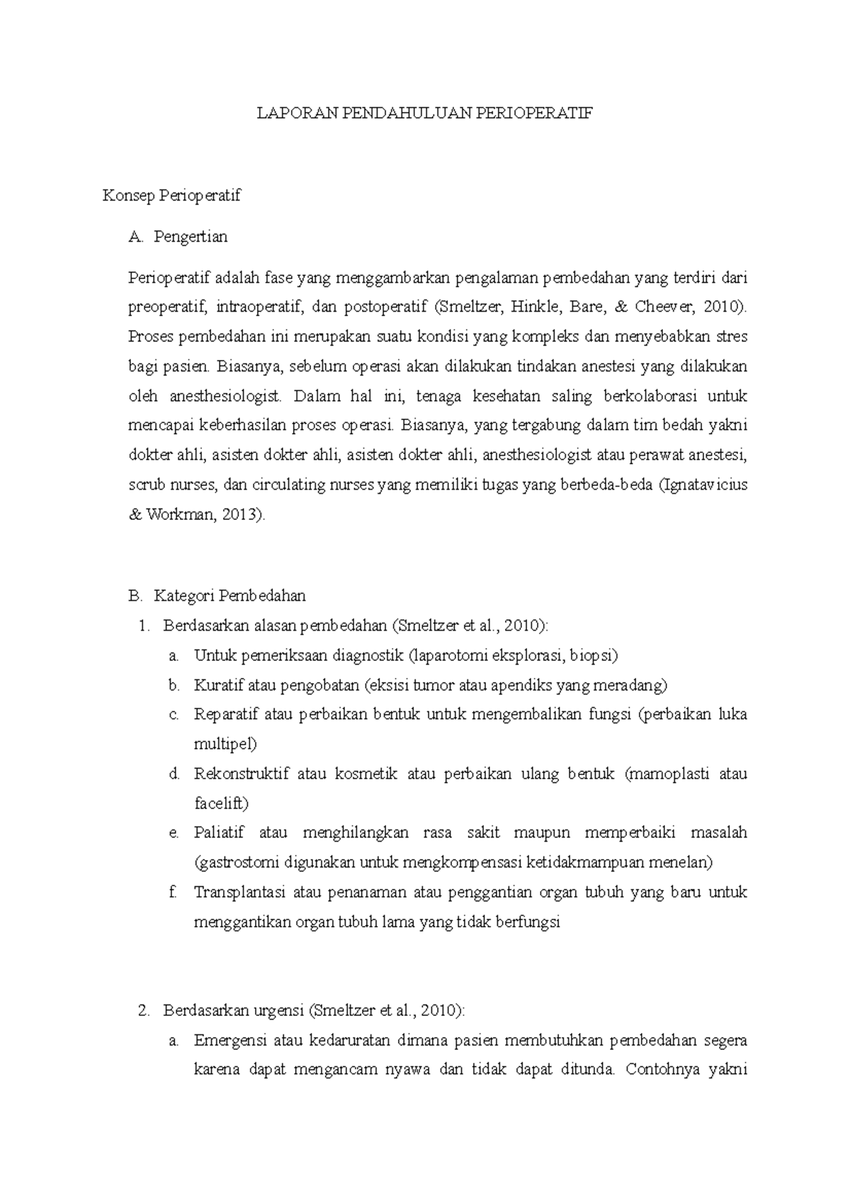 Laporan Pendahuluan Perioperatif - LAPORAN PENDAHULUAN PERIOPERATIF ...