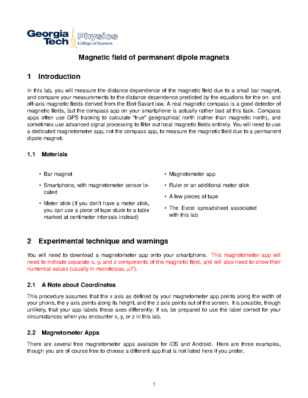 2212 experiment 2 Bdipole - Magnetic field of permanent dipole magnets ...