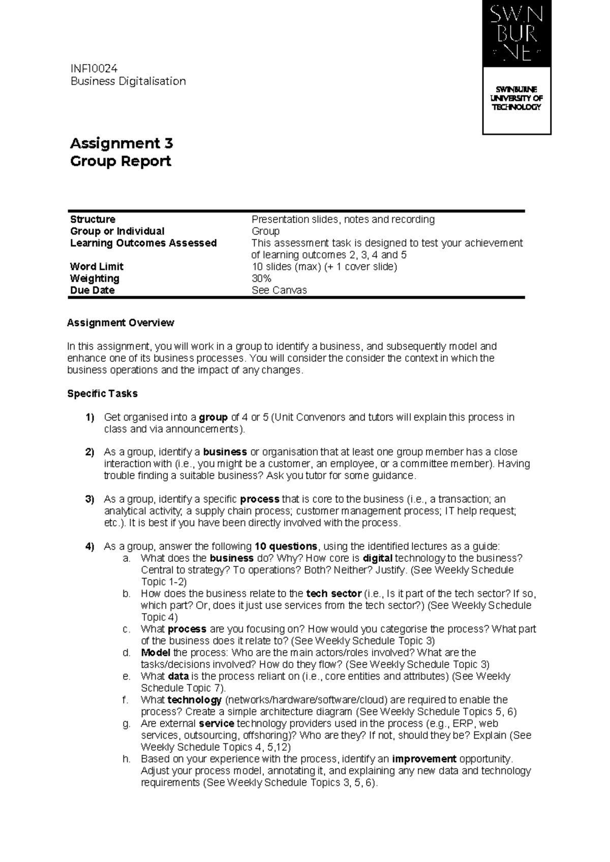 INF10024 S1 2024 Assignment 3 Description-1 - INF100 24 Business ...