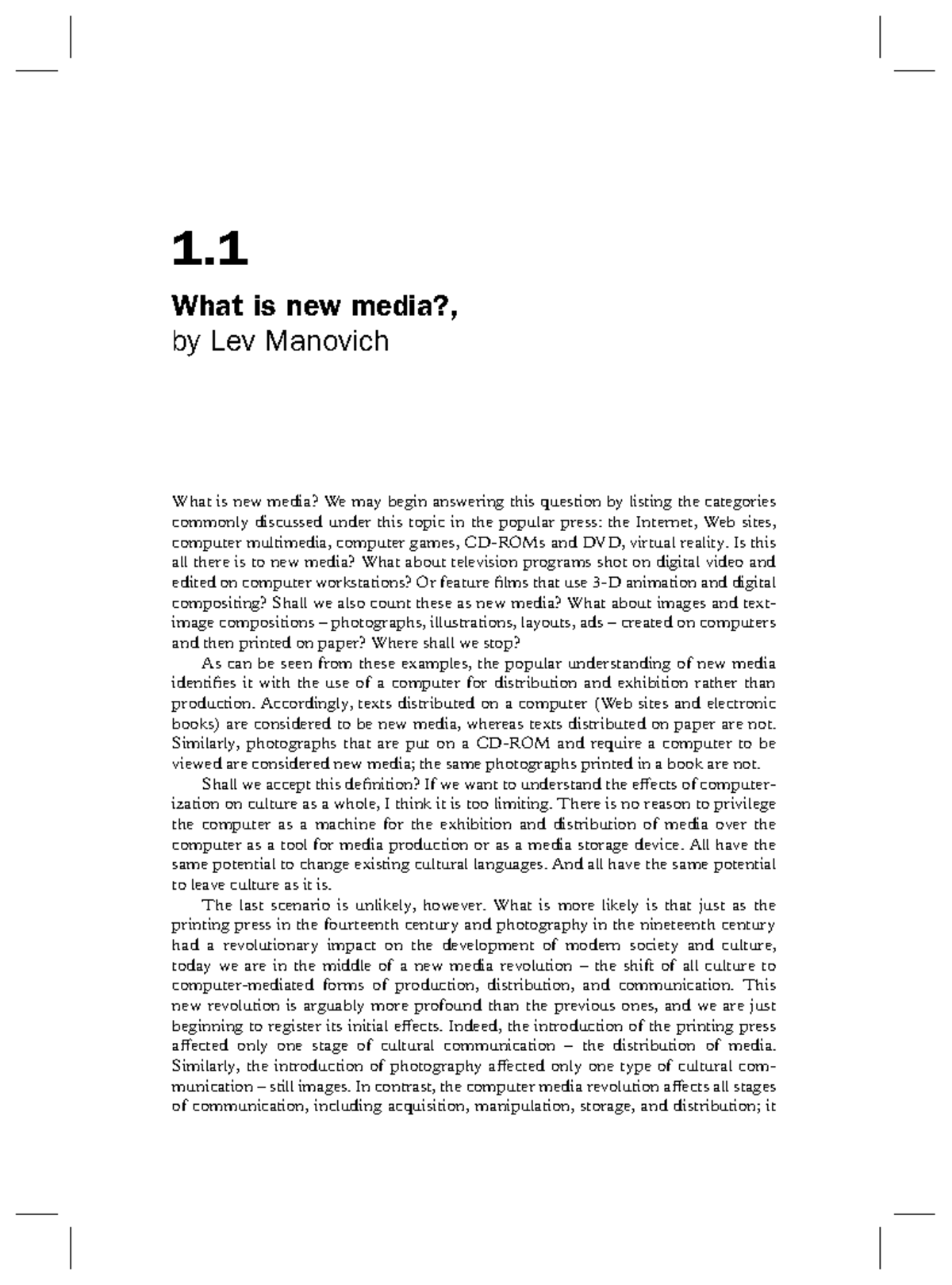 0335217109 - learning document - 1. What is new media?, by Lev Manovich ...