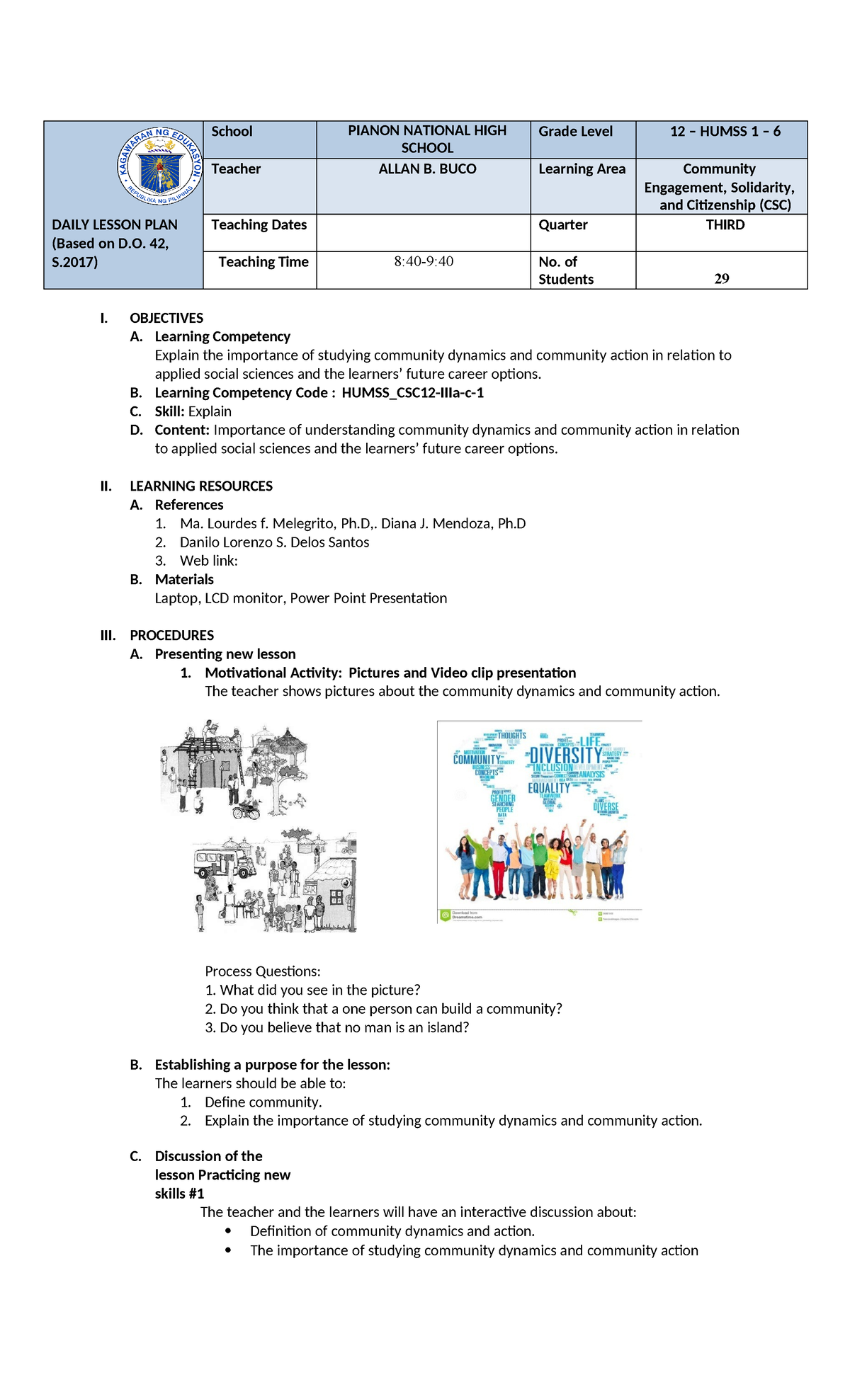 Allan - for research - DAILY LESSON PLAN (Based on D. 42, S) School ...