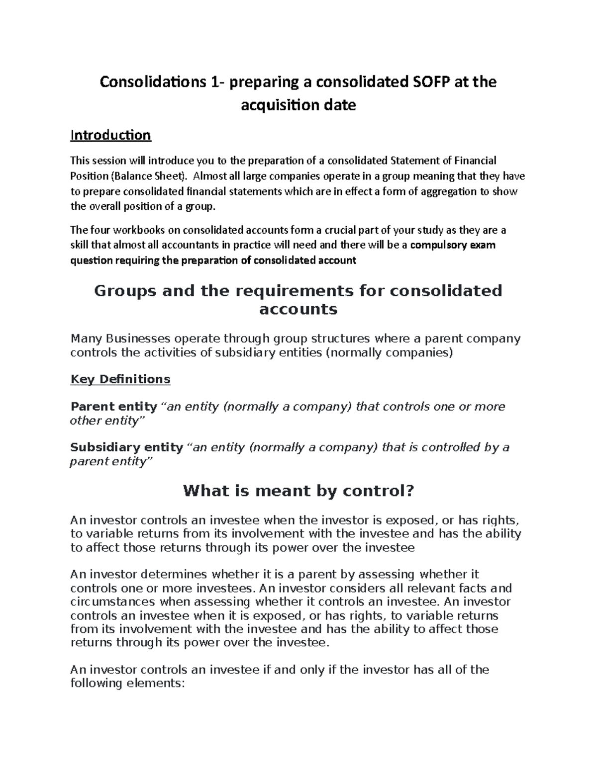Consolidations 1 AFR - Lecture notes 10-15 - Consolidations 1 ...