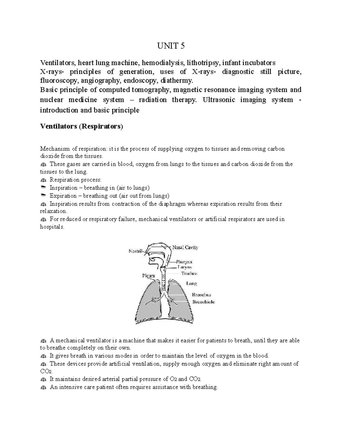 Ventilators -Notes - UNIT 5 Ventilators, heart lung machine ...