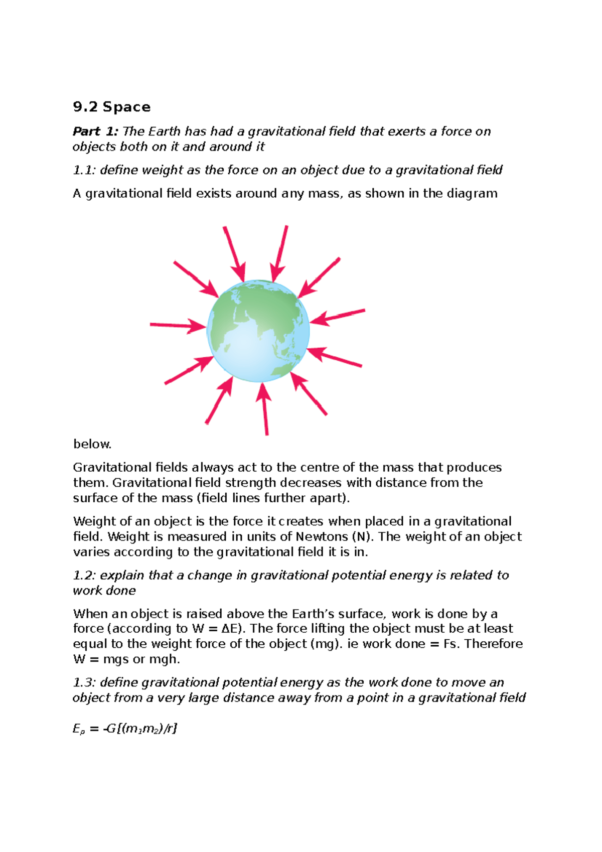 Physics Summaries 9-2 space - 9 Space Part 1: The Earth has had a ...
