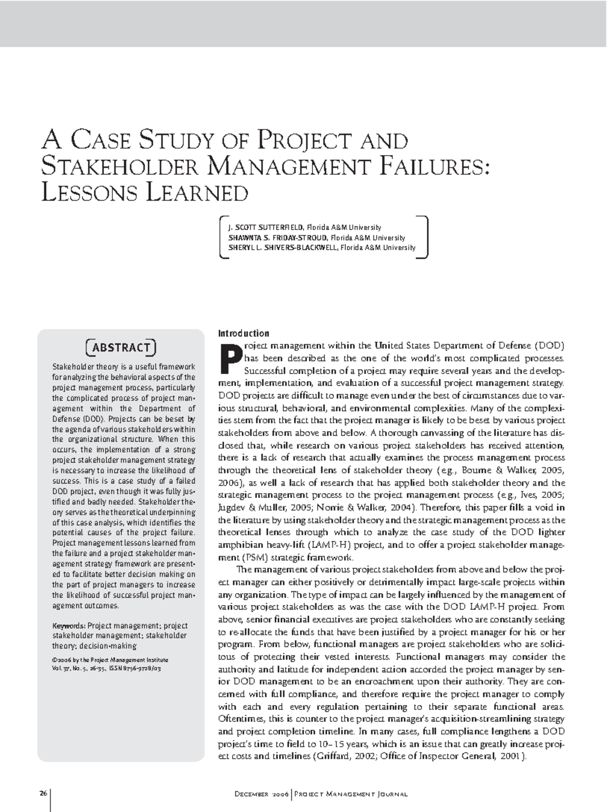 A CASE Study OF Project AND Stakeholder - A CASE STUDY OF PROJECT AND ...