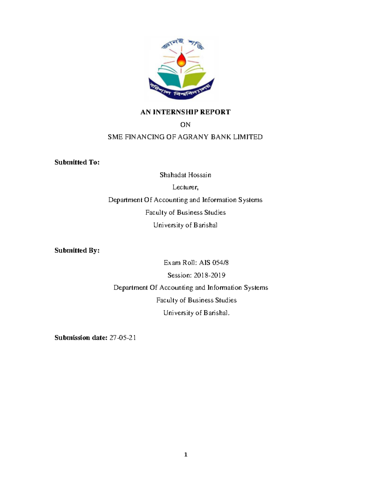 AIS 054 8 - internship report - Principles of Accounting - DU - Studocu