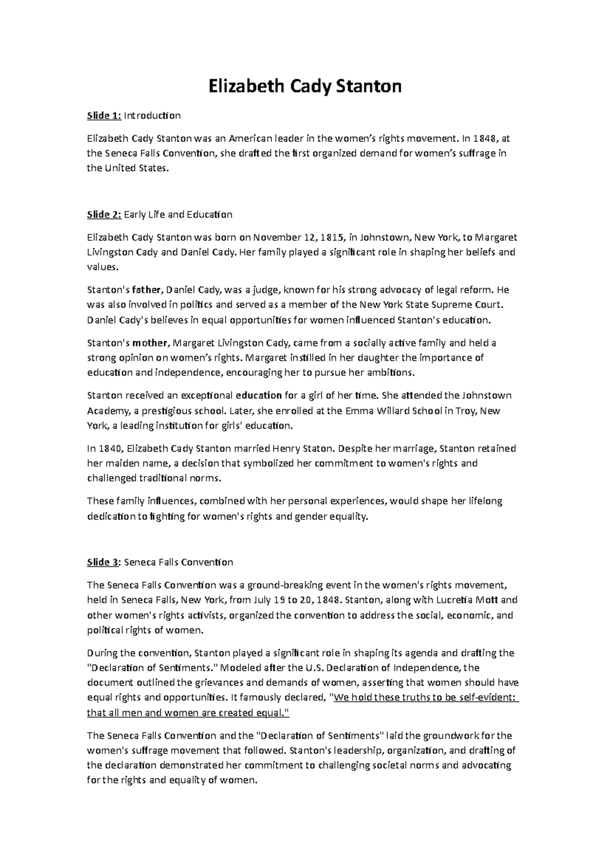 Elizabeth Cady Stanton - Elizabeth Cady Stanton Slide 1: Introduction ...
