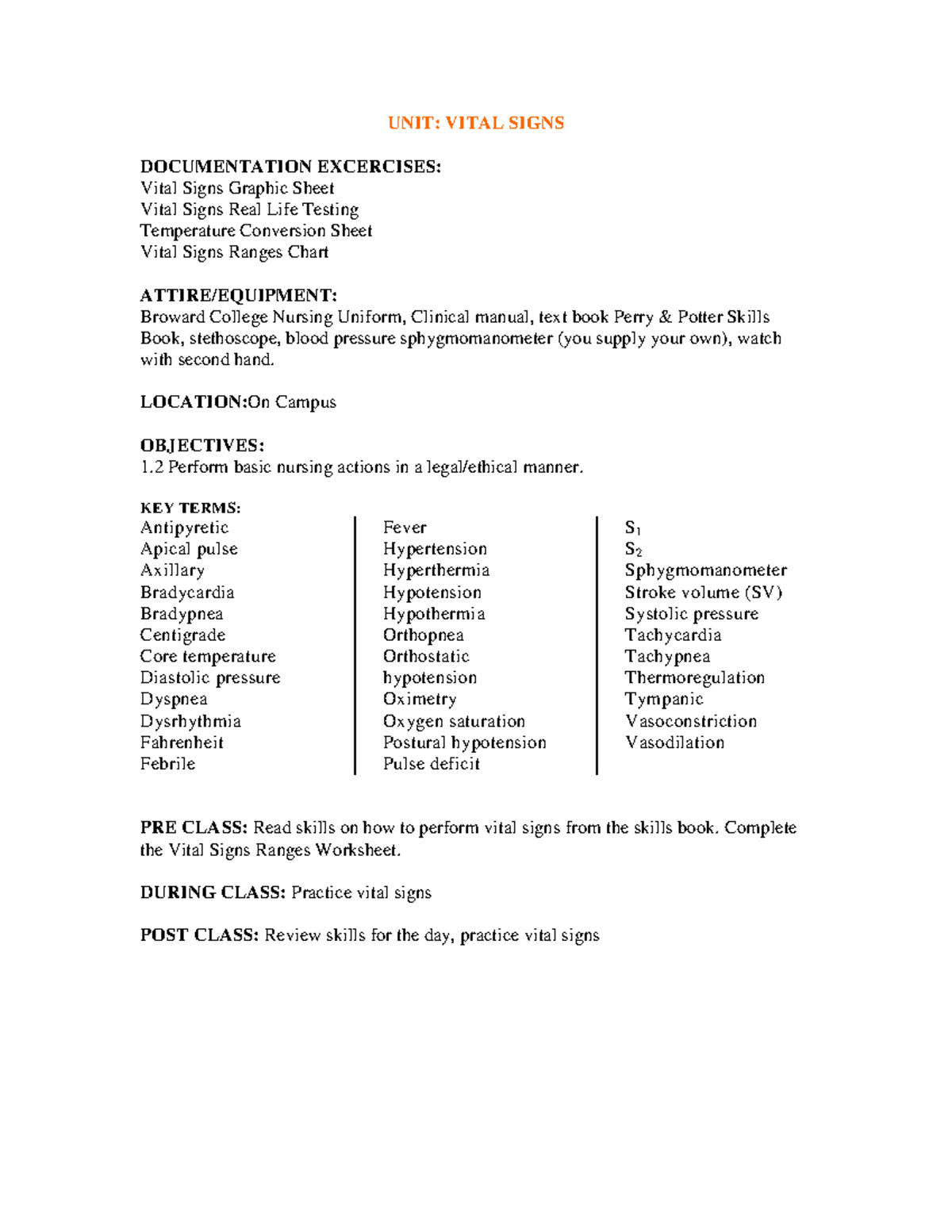 Unit Vital Signs - UNIT: VITAL SIGNS DOCUMENTATION EXCERCISES: Vital ...