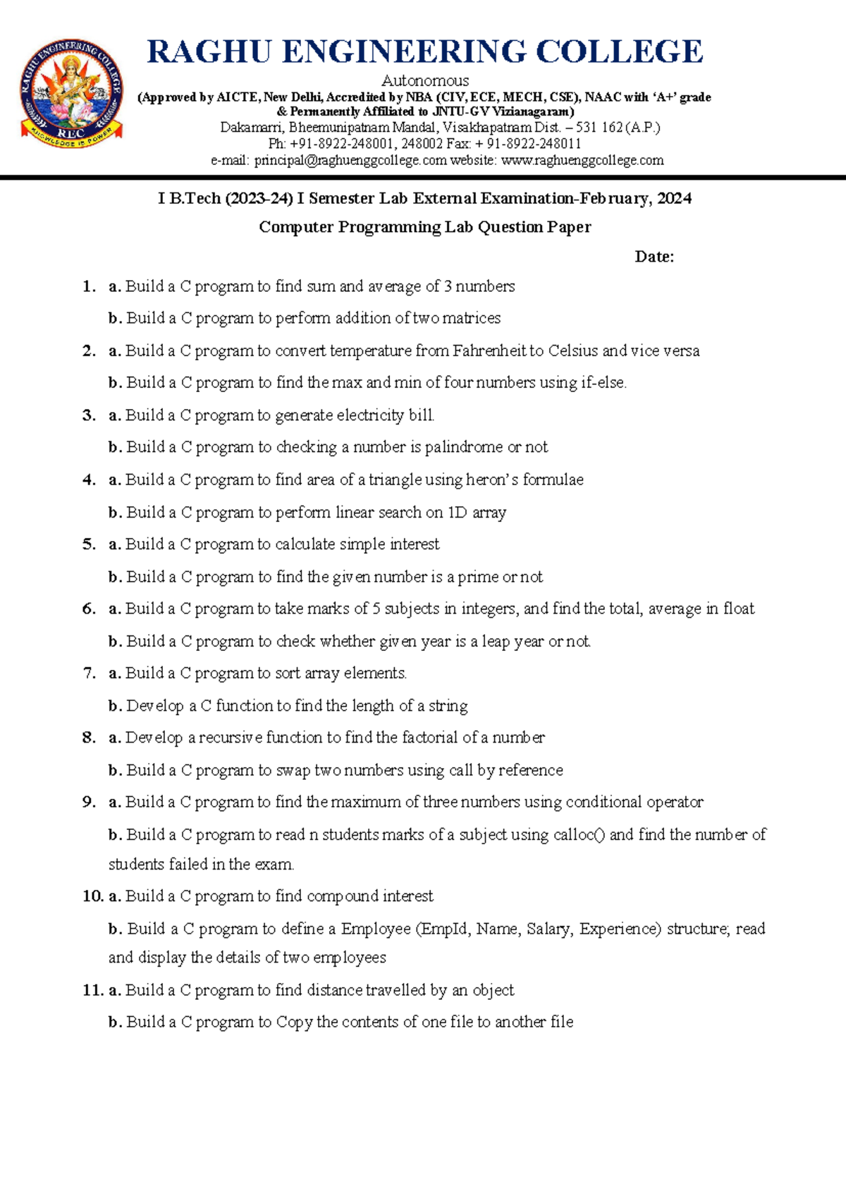 CP External QP - Question paper - RAGHU ENGINEERING COLLEGE Autonomous ...