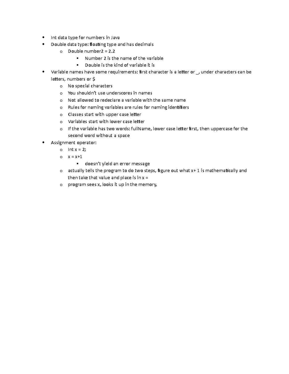 CST8116 Variables: Lecture notes - Int data type for numbers in Java ...