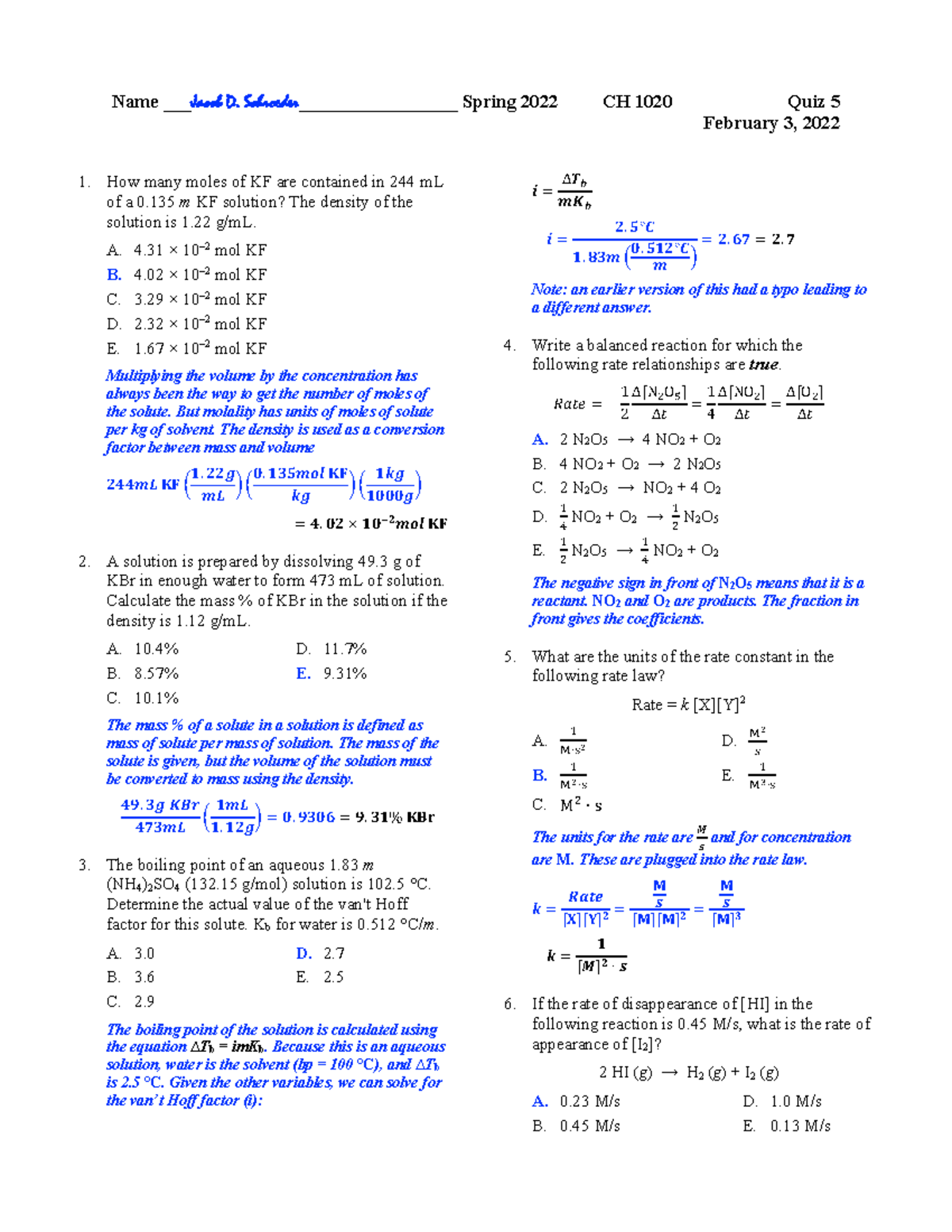 Sp22 CH1020 Quiz 5 Key - This is the Spring 2022 CH 1020 Quiz 5 Key ...