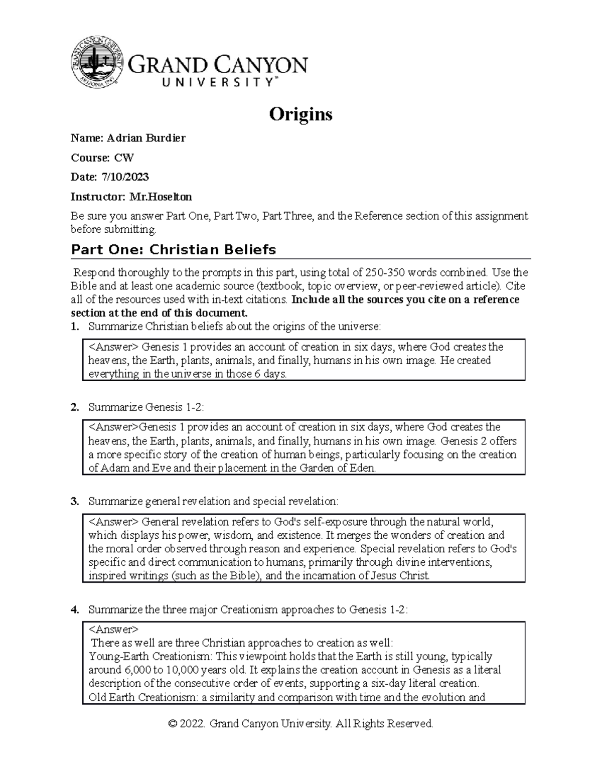 Origins - CWV 101 - GCU - Studocu