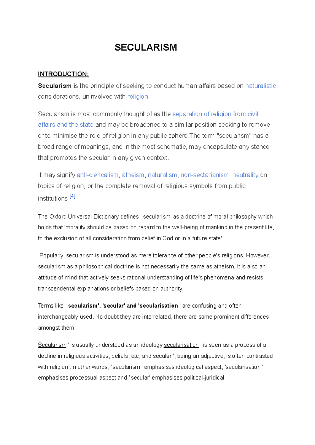 Secularism-1 - Secularism - SECULARISM ####### INTRODUCTION ...