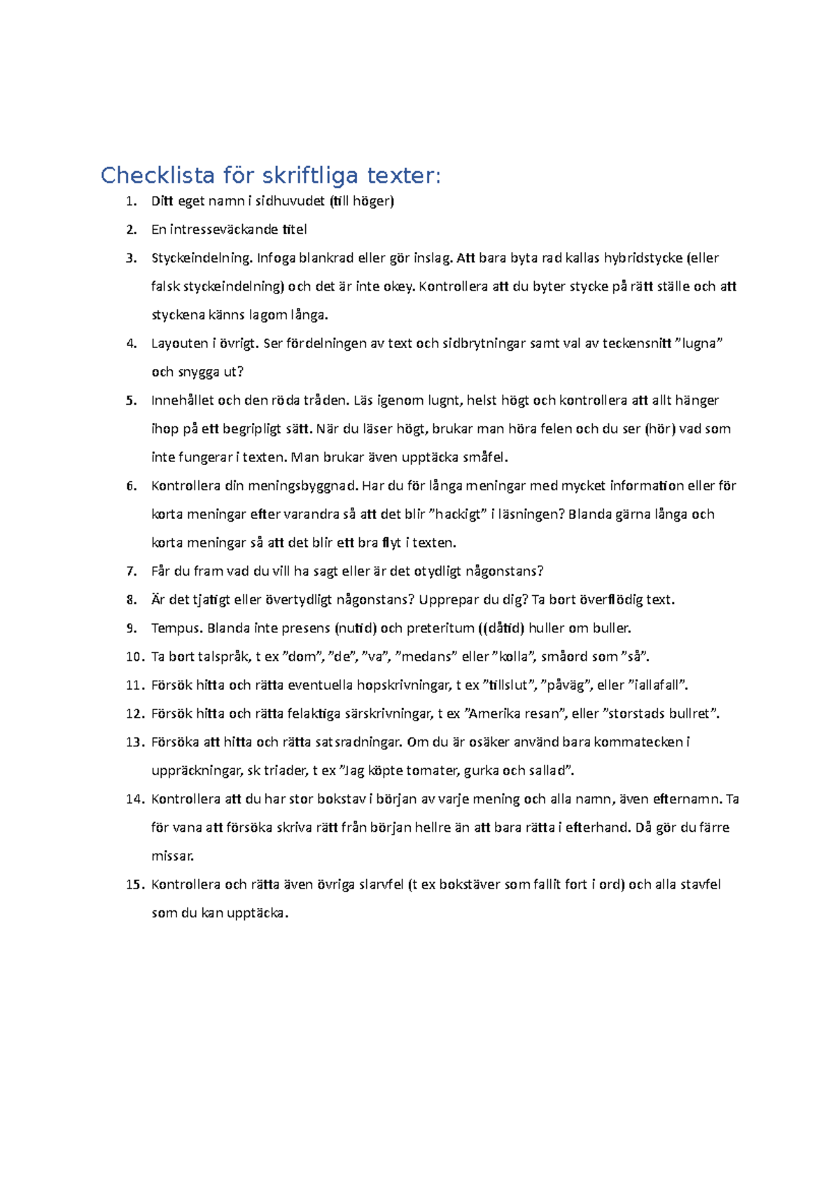 Checklista vid skriven text sv (1) - Checklista för skriftliga texter ...