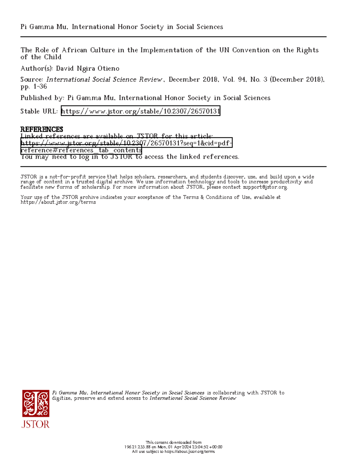 Otieno-Role African Culture-2018 - Pi Gamma Mu, International Honor ...