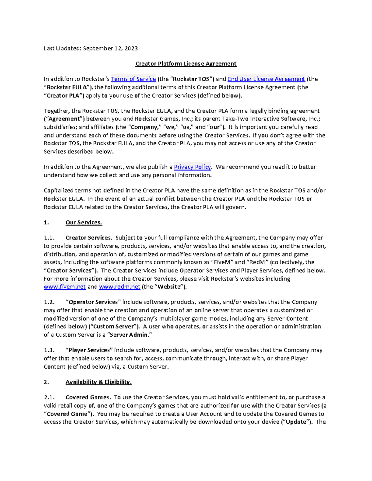 Platform license agreement 12 sept 2023 - Last Updated: September 12 ...