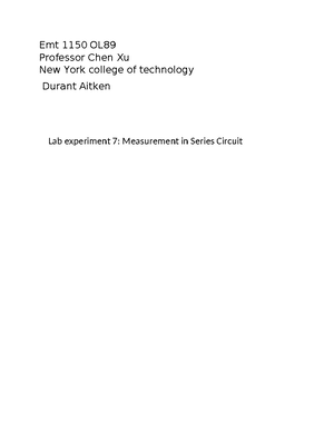Lab 8 - lab work - Emt 1150 OL Professor Chen Xu New York college of ...