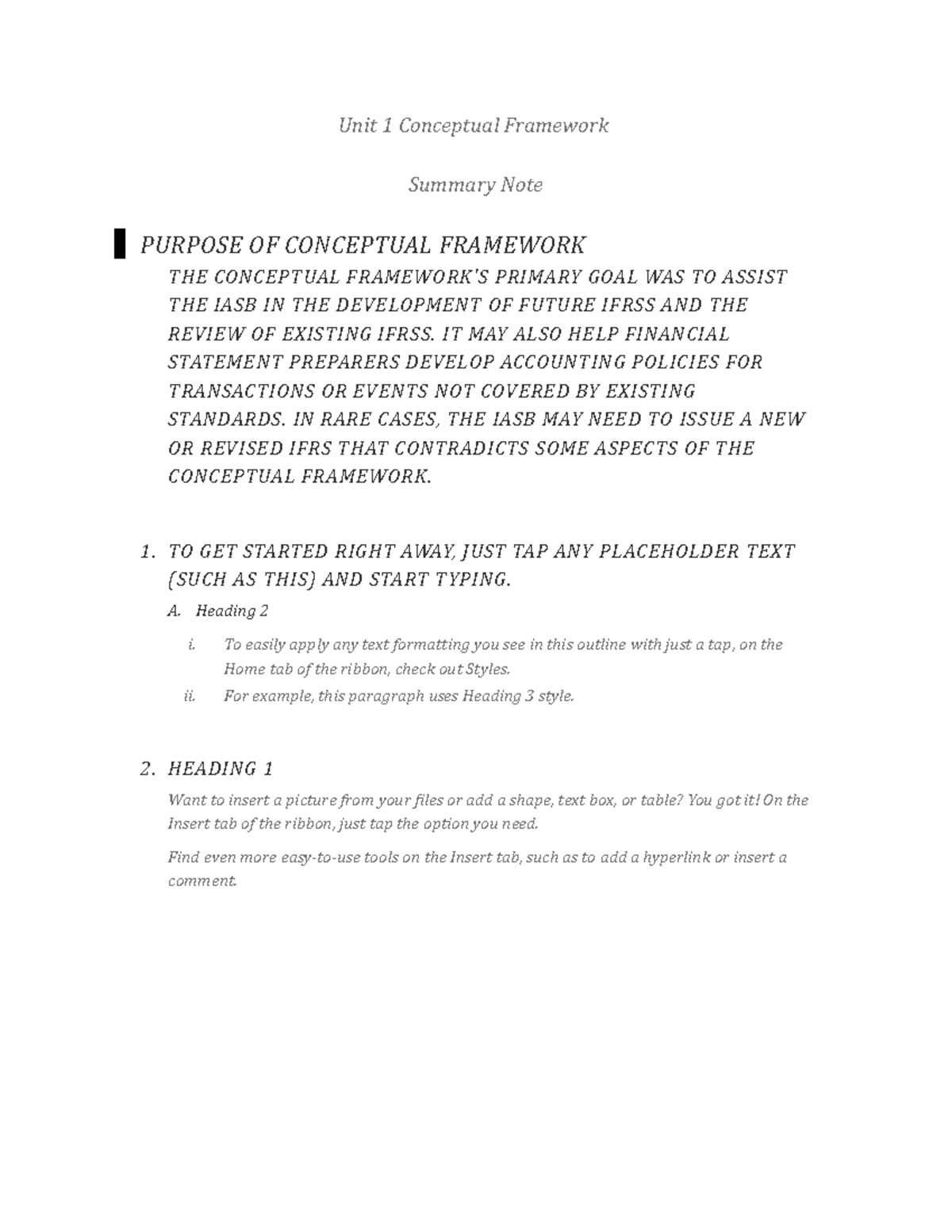 Unit 1 summary note - Cfas - Unit 1 Conceptual Framework Summary Note PURPOSE OF CONCEPTUAL ...