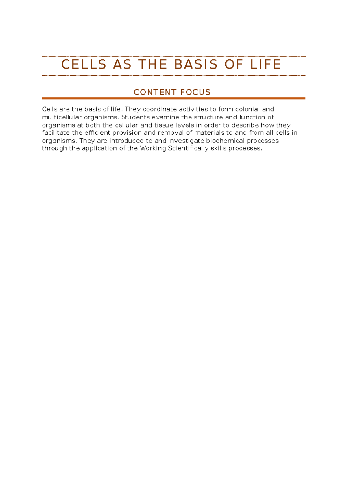 Cell Structure (teacher's copy) - CELLS AS THE BASIS OF LIFE CONTENT ...