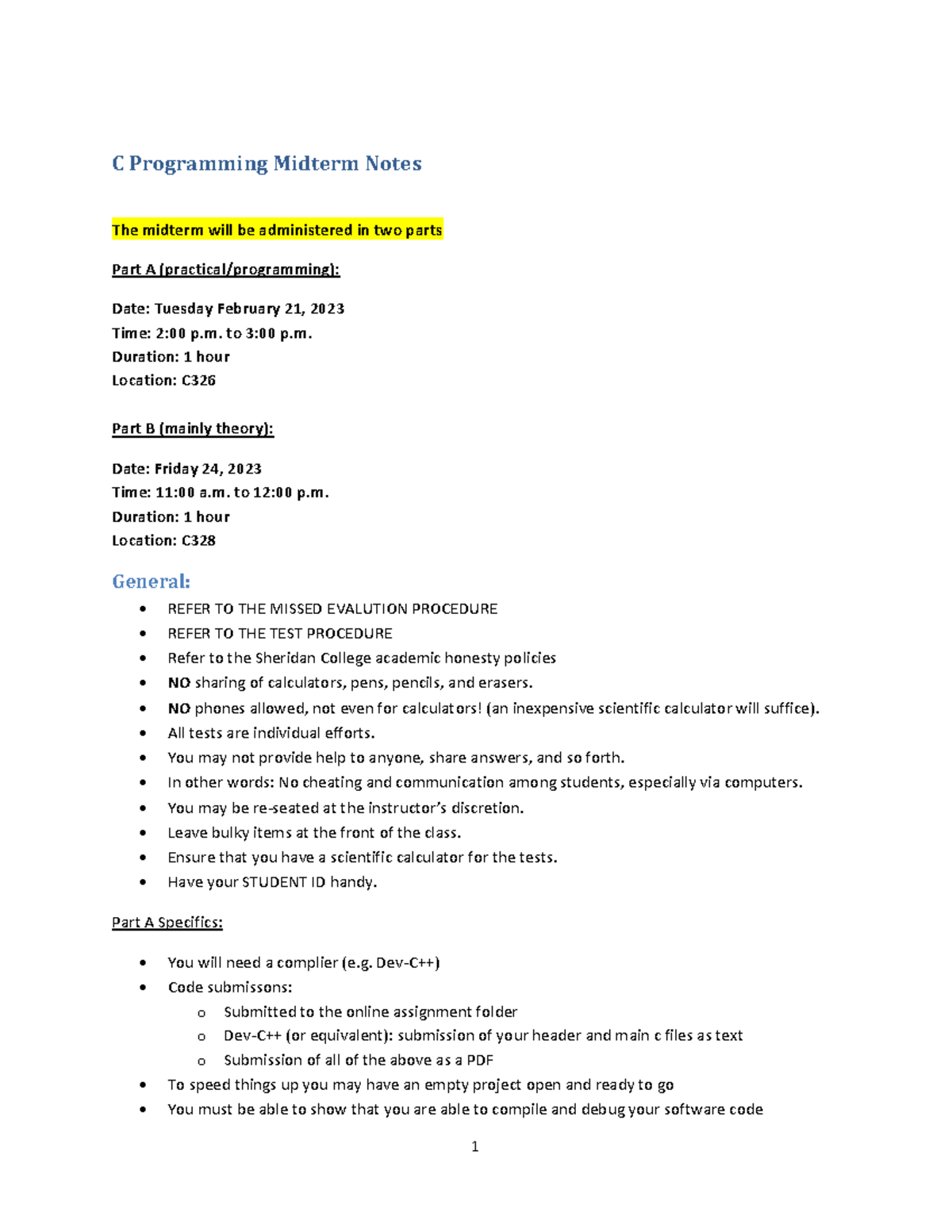 Midterm Notes - C Programming Midterm Notes The midterm will be ...