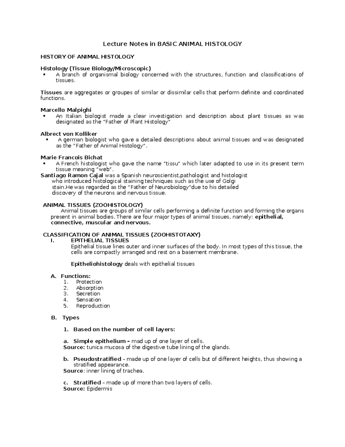 Lec-Notes-on-Basic-Animal-Histology - Lecture Notes in BASIC ANIMAL ...
