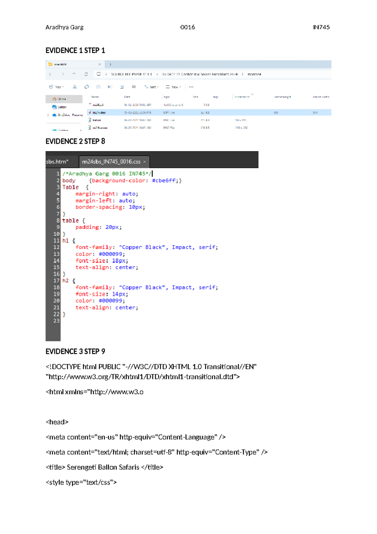M24evidence IN745 0016 - EVIDENCE 1 STEP 1 EVIDENCE 2 STEP 8 EVIDENCE 3 ...