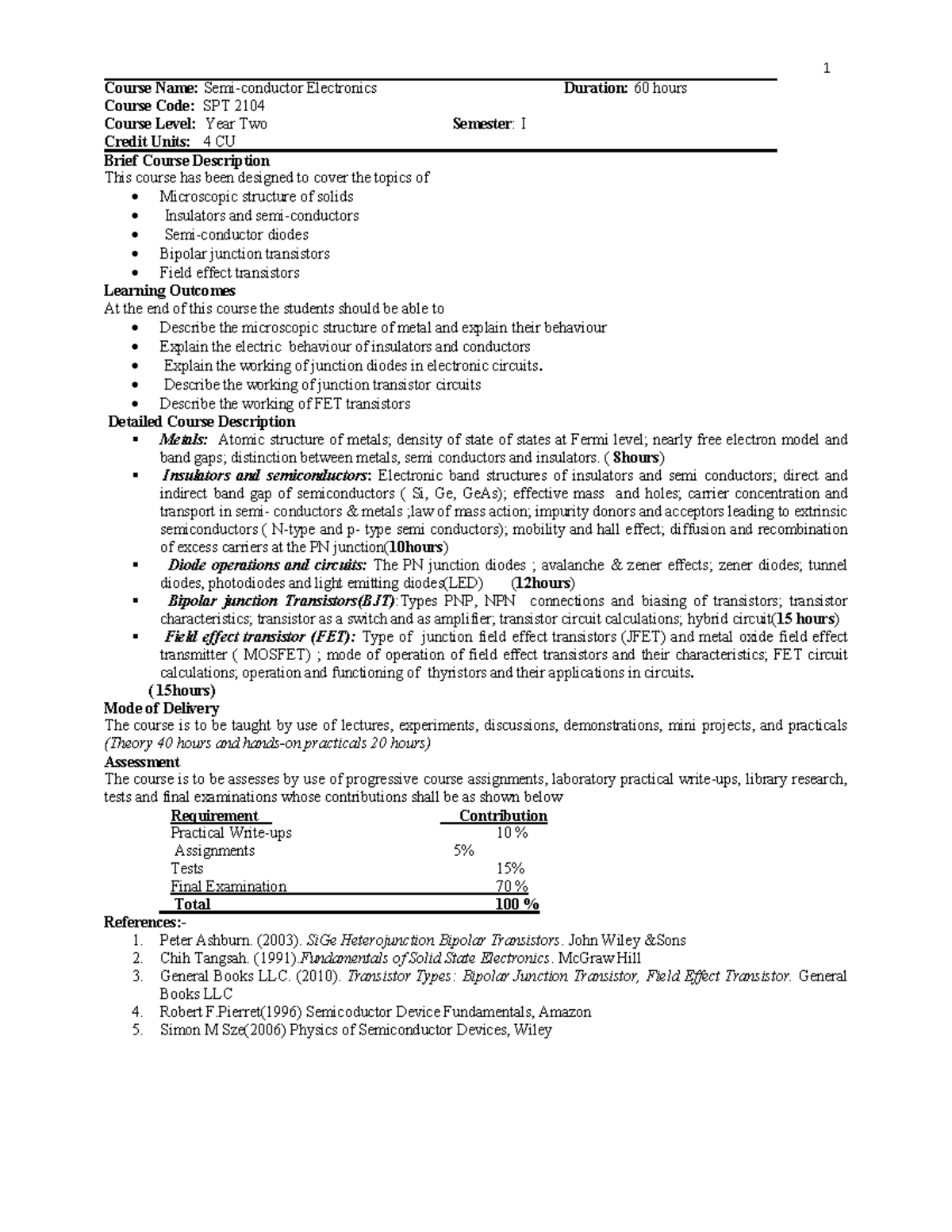 SPT 2104 (a) - Semi conductors - Course Name: Semi-conductor ...