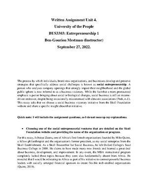 E- Commerce. Written Assignment UNIT 1 - Written Assignment unit 1 BUS 2202: E-commerce David ...