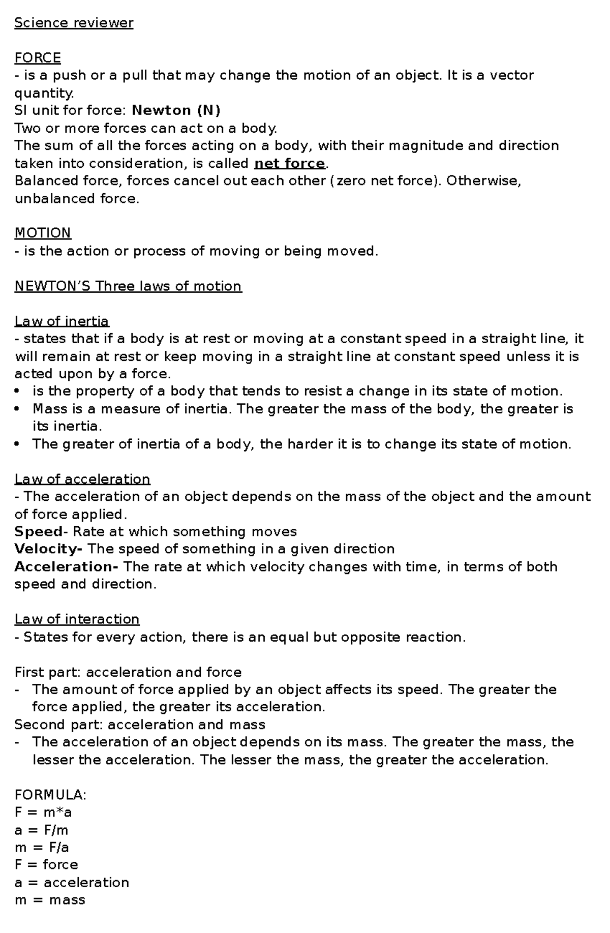 Science Reviewer - Science reviewer FORCE is a push or a pull that may ...