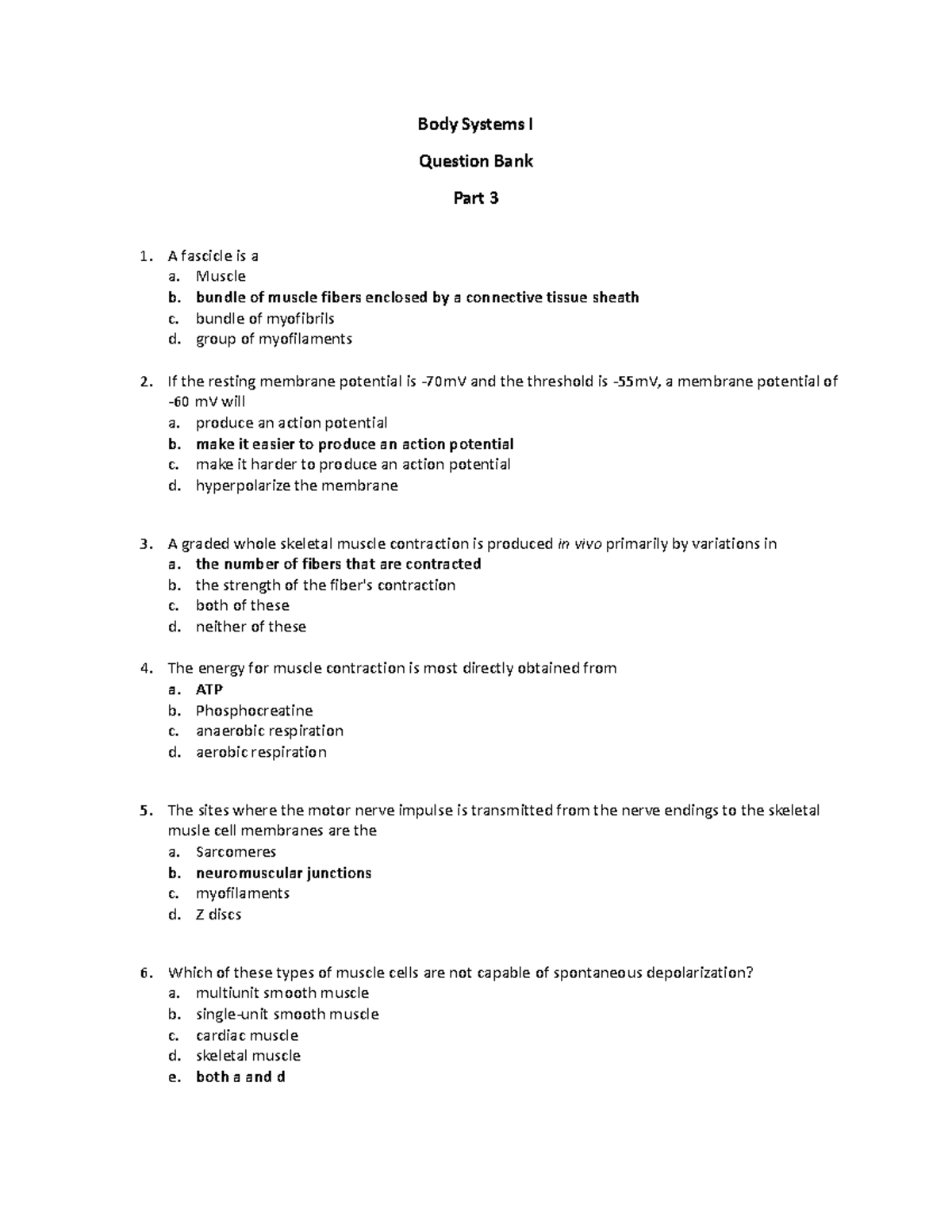 Body Systems I QBank part 3 - Body Systems I Question Bank Part 3 A ...