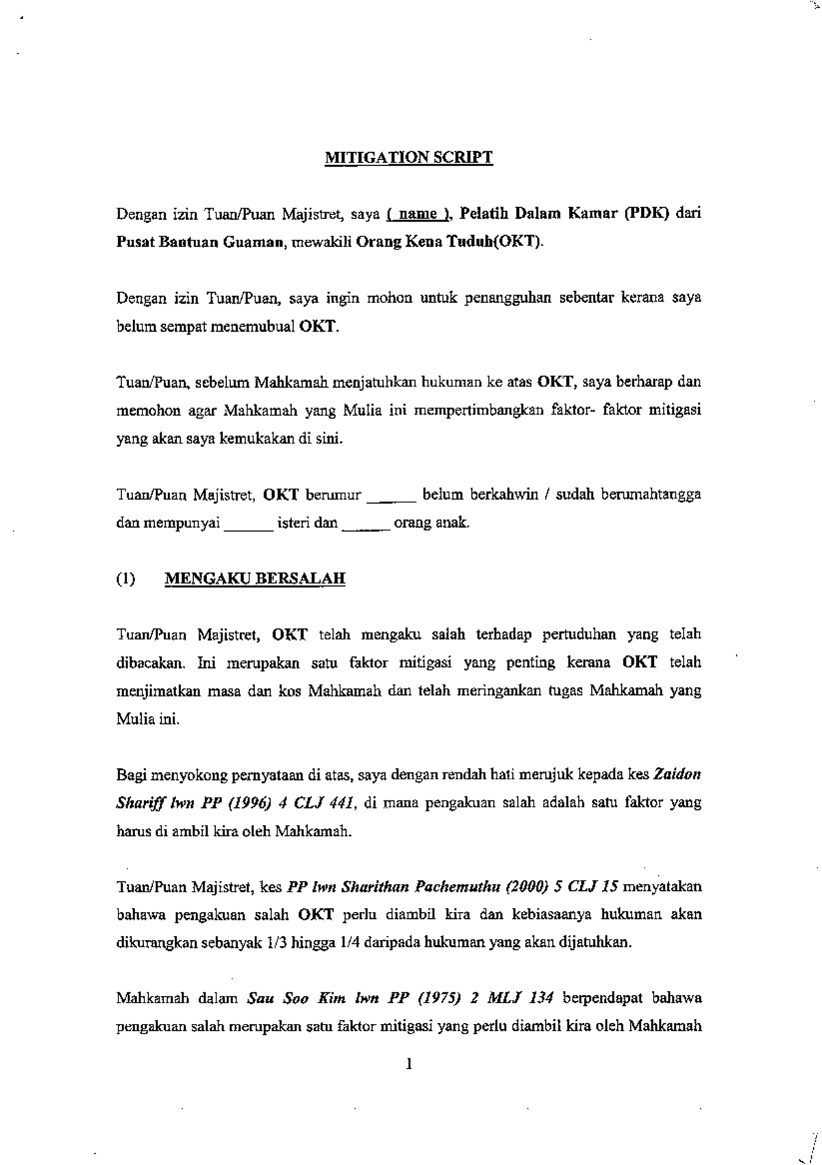 Mitigation-Script - For research - PENGANTAR SAINS SOSIAL - Studocu