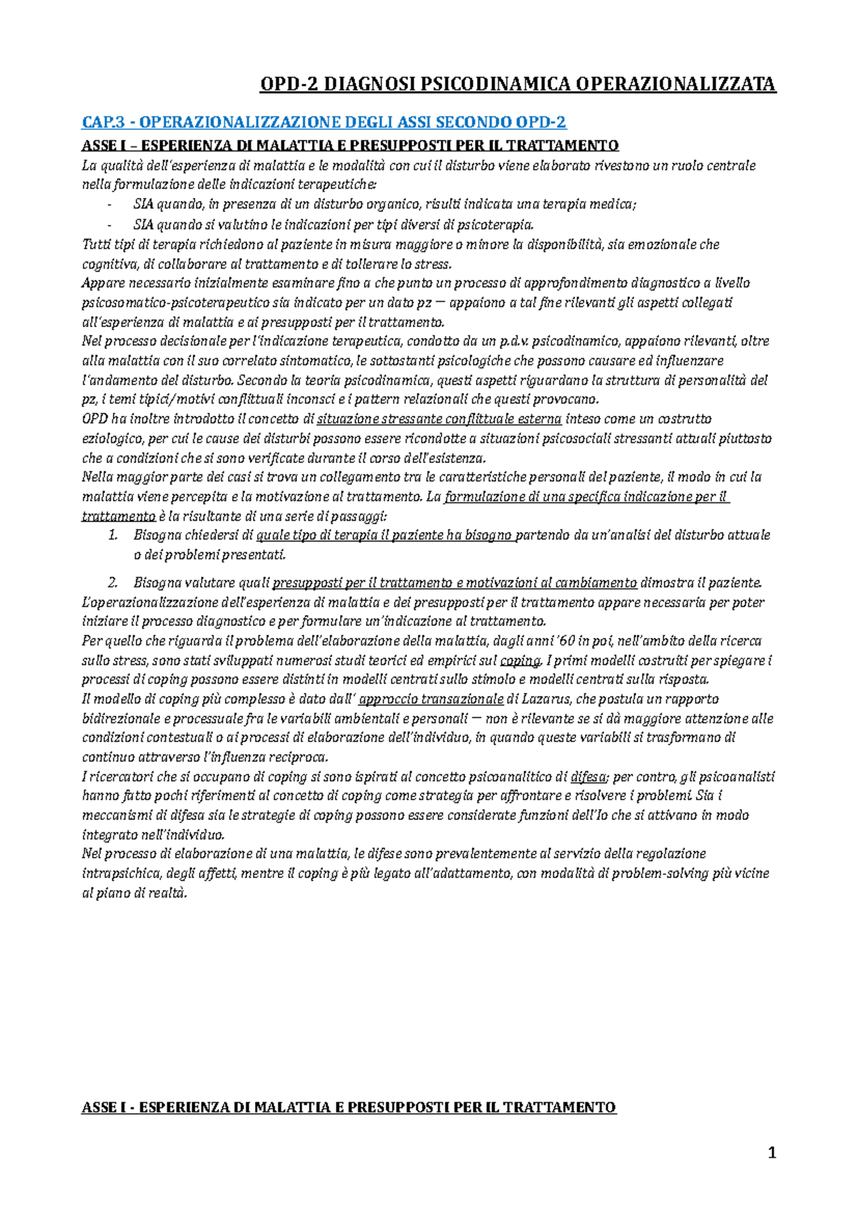 Riassunto OPD-2, diagnosi psicodinamica operazionalizzata - DIAGNOSI ...