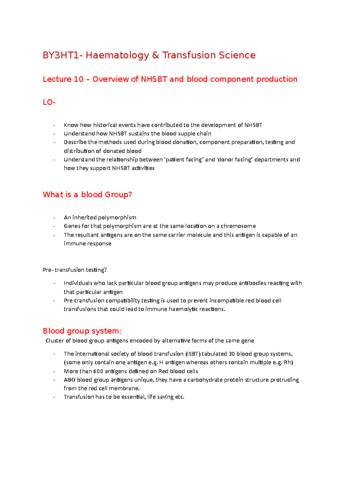 Lecture 10 - Overview of Nhsbt and blood component production - BY3HT1 ...
