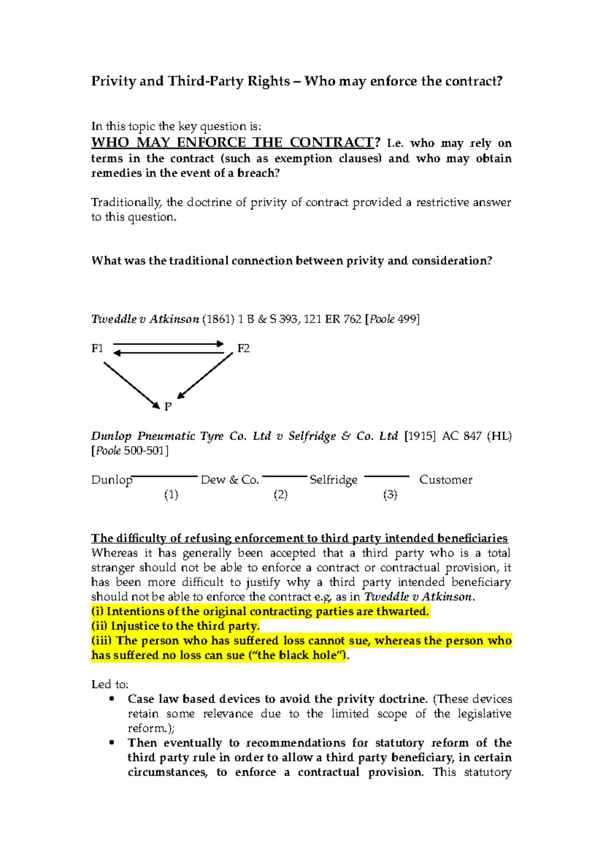 Privity & Third Party Rights Summary - Privity and Rights Who may ...