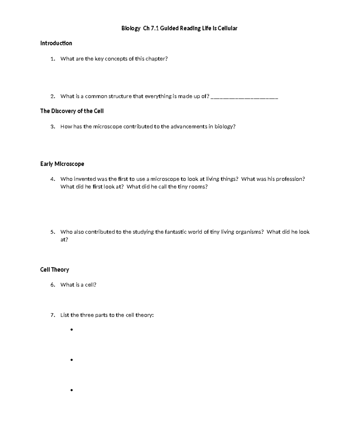 BI Ch 7.1 Guided Reading (Life is Cellular) - Biology Ch 7 Guided ...