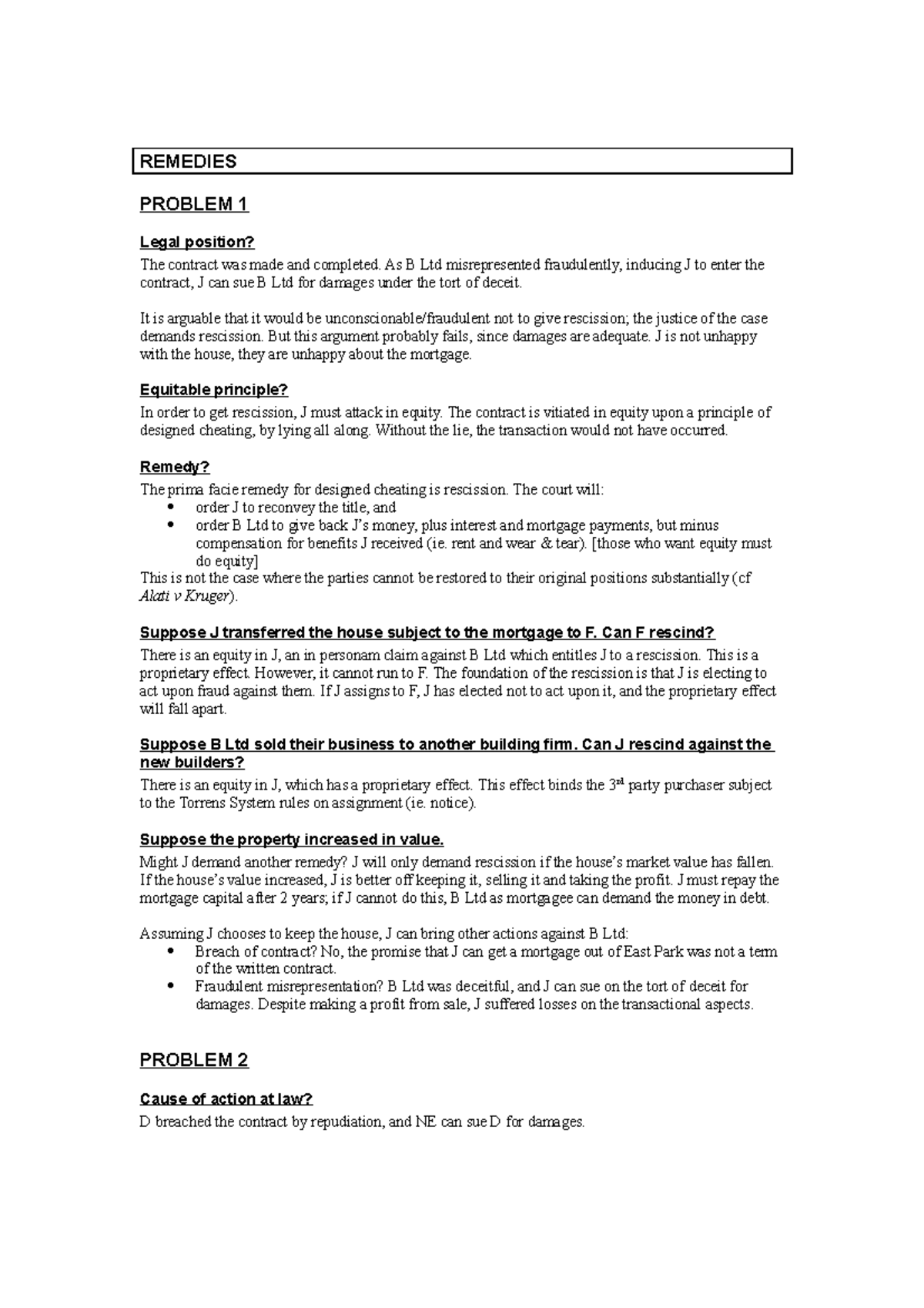 Equity Problems - problem question examples for exam prep - REMEDIES ...
