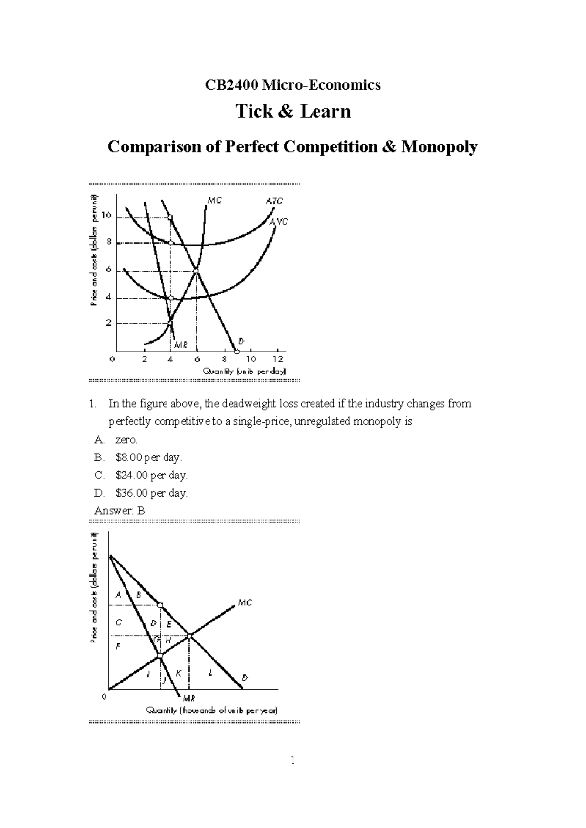 (10) CB2400 Tick & Learn Compare Perfect Competition & Monopoly - Micro economics - Studocu