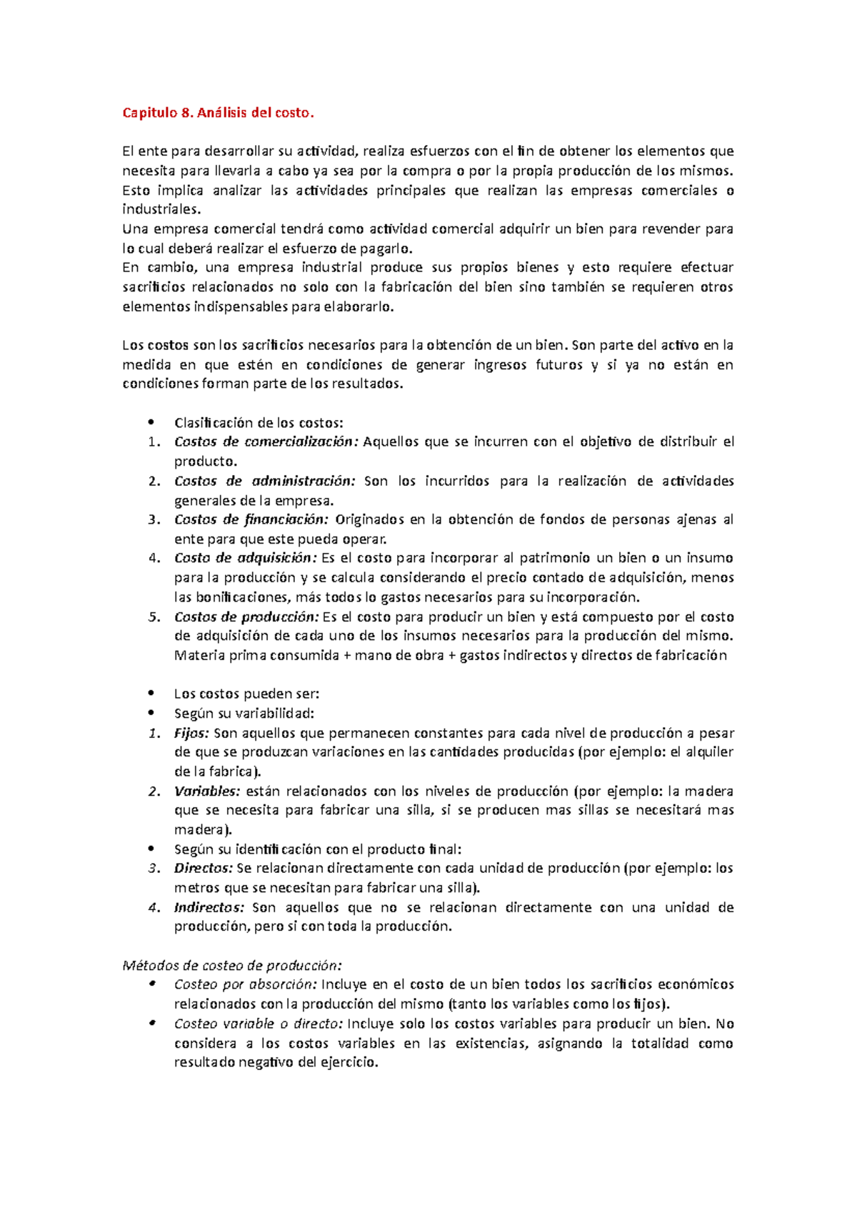 Resumen teoria contable 2do parcial - Capitulo 8. Análisis del costo ...