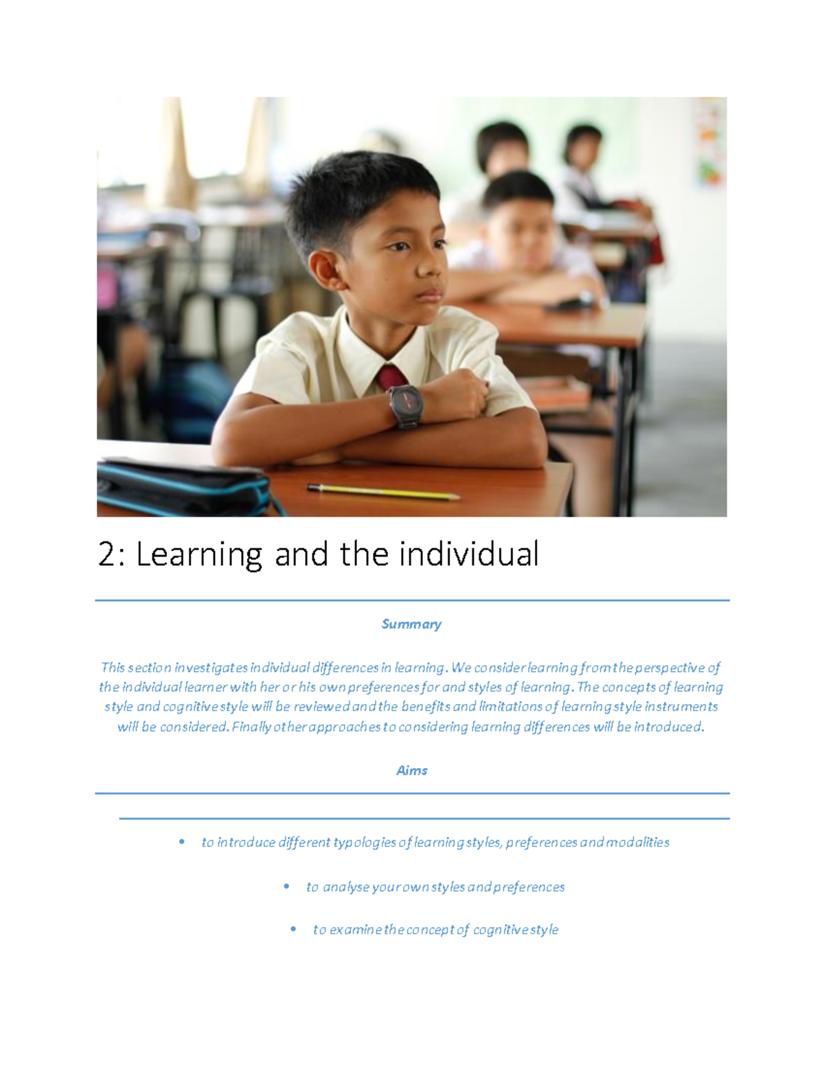 2 Learning and the individual - 2: Learning and the individual Summary ...