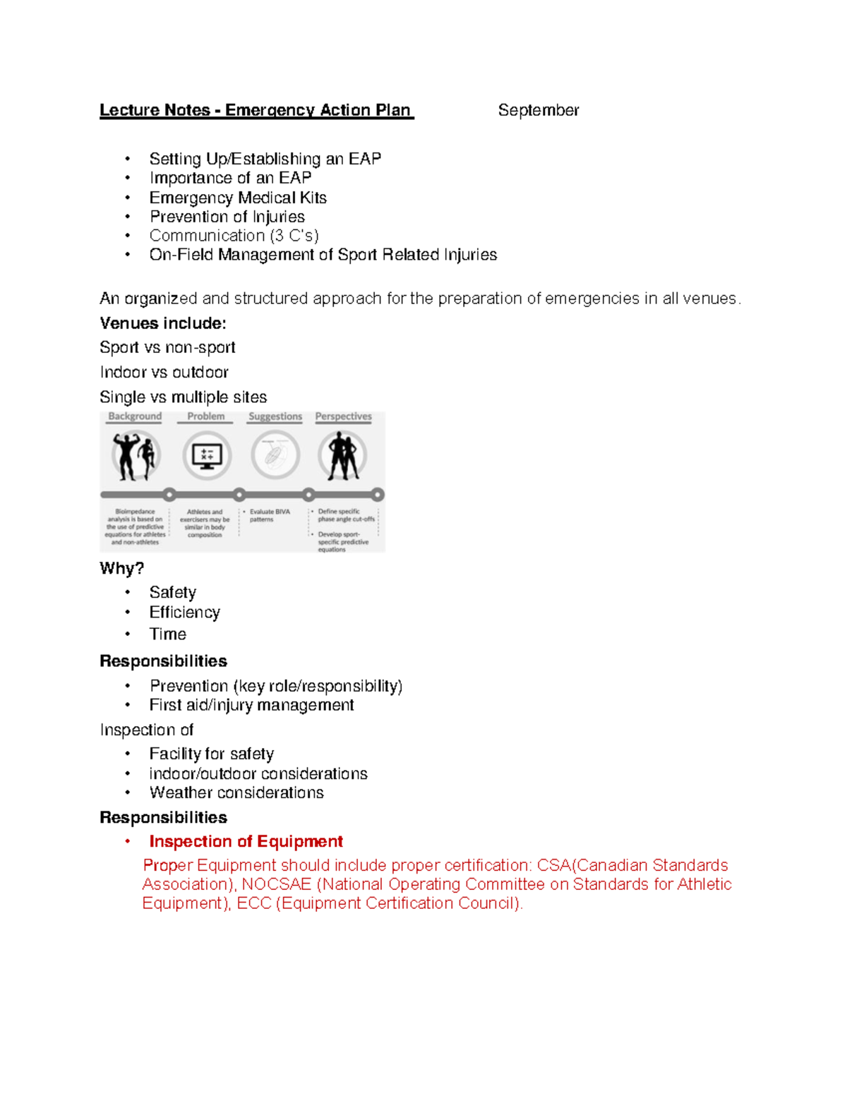 Lecture Notes - Emergency Action Plan - Venues include: Sport vs non ...