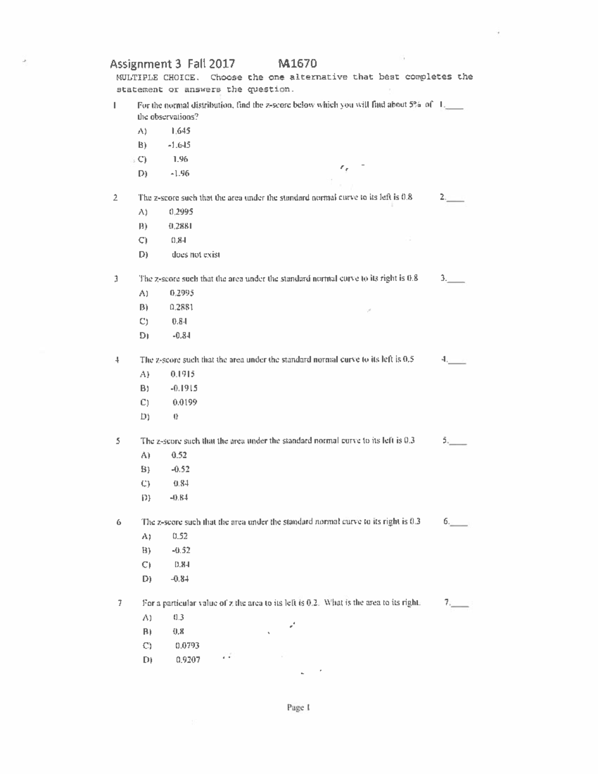 Assignment 3 Fall 2020 - MA1670 - Studocu