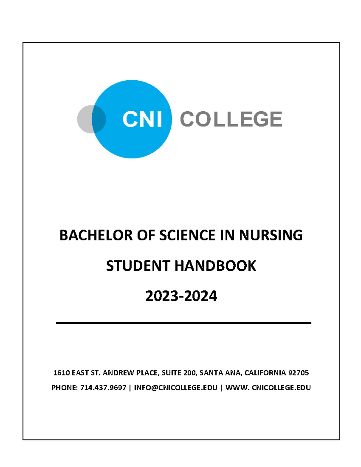 BSN Student Handbook. 2023 to 2024 - STUDENT HANDBOOK 2023- 1610 EAST ...